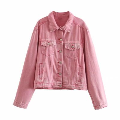 China Manufactuer OEM Recreational Contracted Pink Ladies Denim Jacket For Spring for sale