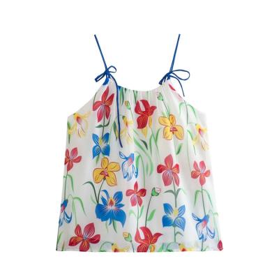 China Customized Cute Sleeveless Tops Flower Printing Condole Belt for sale