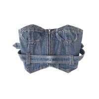 China Blue Denim Women Sleeveless Tank Tops Zipper Short Wipe Bosom for sale
