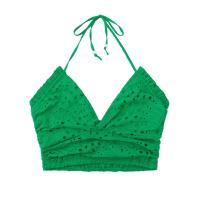 China Strappy Women Sleeveless Tank Tops Perforated Embroidery Sexy Backless Halter for sale