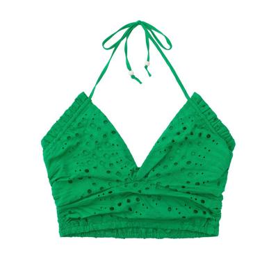 China Strappy Women Sleeveless Tank Tops Perforated Embroidery Sexy Backless Halter for sale