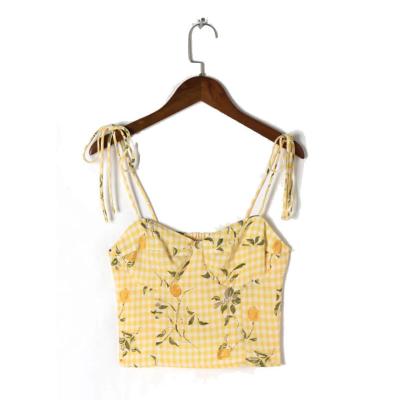 China Summer Euramerican Women Sleeveless Tank Tops Small Broken Flower Condole Belt for sale