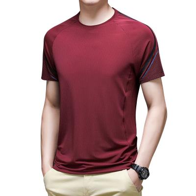 China Summer Ice Silk Breathable Solid Color Loose Quick Drying Sport T Shirt Men for sale