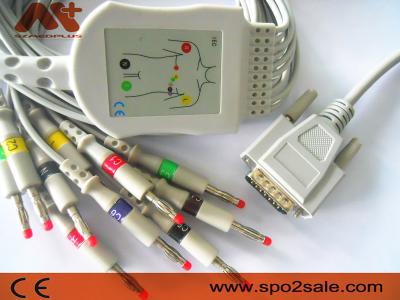 China Carewell ECG Cable 15-Pin 10-Lead Wire with 6.0mm TPU Cable for 1101 1103 ECG Machines for sale