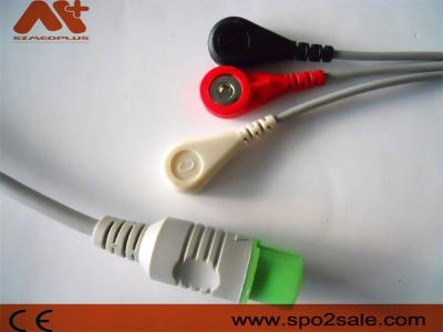 China Fukuda Denshi Compatible 3 Lead Snap ECG Cable 12Pin 250cm TPU AHA for sale