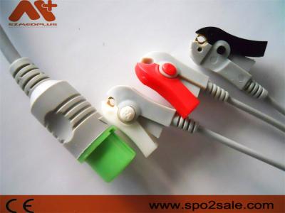 China Fukuda Denshi Compatible 3 Lead Clip Direct-Connect ECG Cable 12Pin 250cm TPU for sale