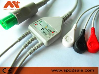 China Hellige Compatible 3 Lead Snap ECG Cable 10 Pin 250cm TPU AHA ISO13485 for sale