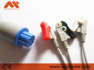 China Datex Ohmeda Compatible 3-Lead ECG Cable with 10-Pin Connector and 250cm Length for Patient Monitoring Systems for sale