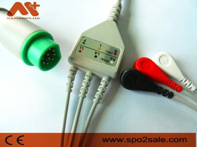 China Siemens 10 Pin ECG Cable 3 Lead Snap 250cm TPU AHA Compatible for sale