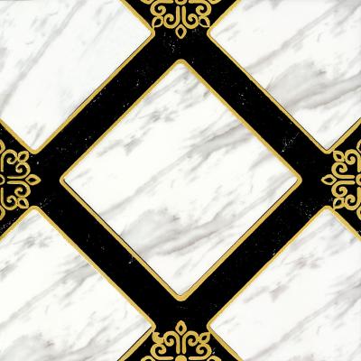 China Engraved Surface Crystal Glass Tile 300 X 300 Mm With Gold Classical Style for sale