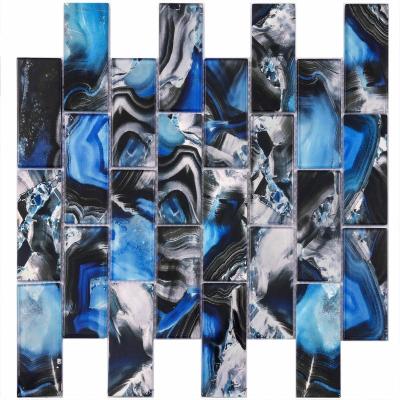 China Vertical Strip Wood Mix Ceramic Mosaic Tile For Backsplash , Interior Wall Decoration for sale