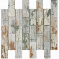 China Vertical Strip Wood Mix Ceramic Mosaic Tile For Backsplash , Interior Wall Decoration for sale