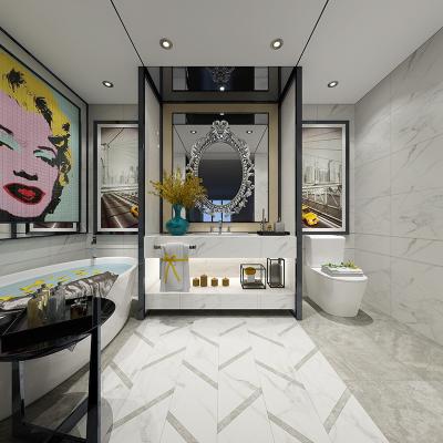 China Modern Anti - Slip Shiny Ceramic Tile /  White Cararra Stone Tile for sale