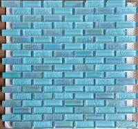 China Blue 2mm Crystal Mosaic Glass Tile For Bathroom Interior Wall for sale