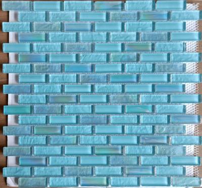 China Blue 2mm Crystal Mosaic Glass Tile For Bathroom Interior Wall for sale