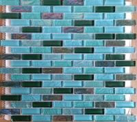 China Blue 2mm Crystal Mosaic Glass Tile For Bathroom Interior Wall for sale