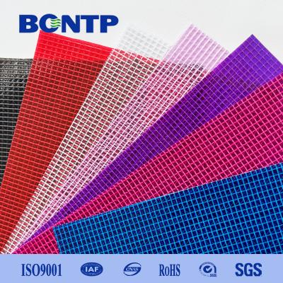 China Rain Resistant PVC Transparent Mesh Tarp 200-400gsm Clear Tarpaulin for Bags and File Pockets for sale