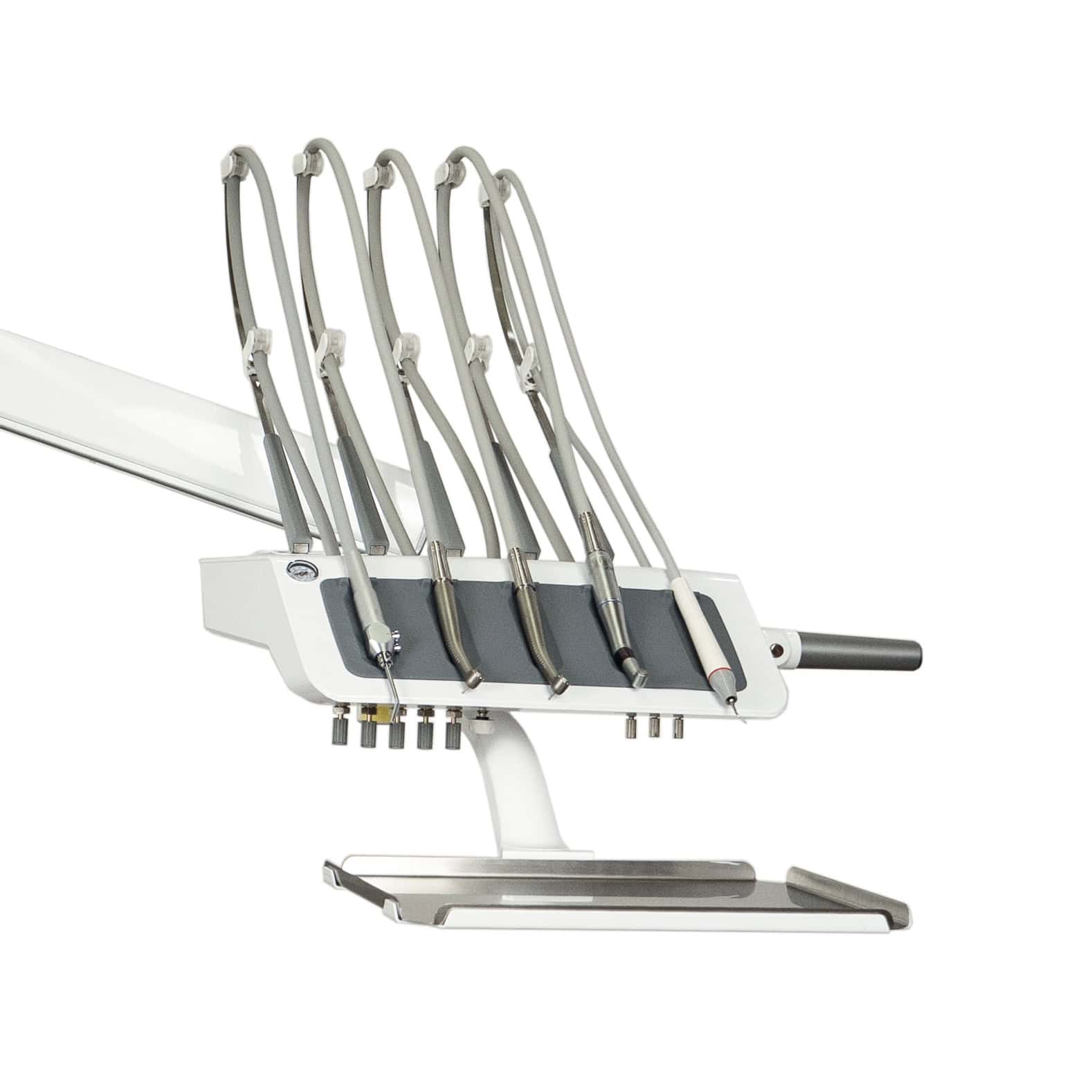 VE05 top-mounted veterinary dental operation tray with high-speed handpieces, low-speed handpiece, ultrasonic scaler and three-way syringe