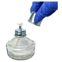 China Dental Lab Glass Alcohol Burner 120ml Spirit Lamp Metal Cap Alcohol Burner Lamp With Woven Wick for sale