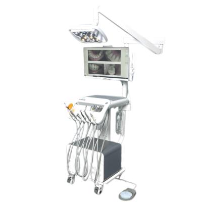 China Portable Dental Workstation with Integrated Air Water Systems LED Butterfly Light Autoclavable Silicon Pad Mobile Dental Cart for sale