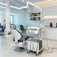 China Portable Dental Workstation with LED Butterfly Whitening Light Integrated Air Water Mobile Dental Cart Autoclavable Silicone Pad for sale