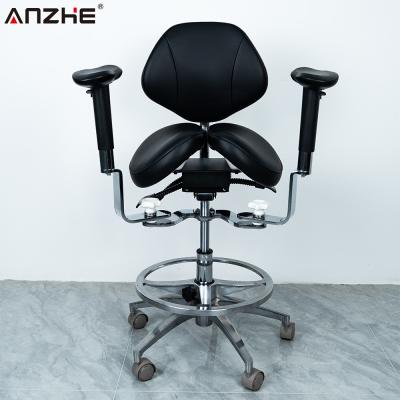 China Ergonomic Split Saddle Dental Stool Adjustable Height Medical Doctor Chair with Custom Color Microfiber Leather PU Upholstery for sale