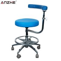 China Ergonomic Dental Assistant Stool with 360 Degree Rotating Armrest Backrest Adjustable Height Foot Ring and Heavy Duty Casters for sale