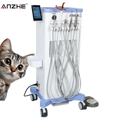 China Portable Veterinary Dental Unit with Electronic Motor 1:5 Fiber Optic Contra Angle Veterinary Dental Cart with Suction Scaler and LED Curing Light for sale