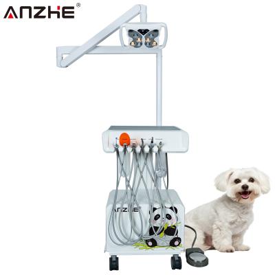 China Portable Veterinary Dental Unit with Butterfly LED Lamp Built In Air Compressor Ultrasonic Scaler LED Curing Light Suction System Mobile Animal Dental Workstation for sale