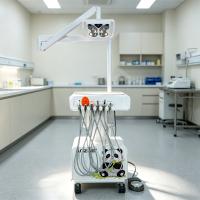 China Mobile Veterinary Dental Trolley with Butterfly Multi-Color LED Lamp, Built-in Silent Oil-Free Air Compressor and Woodpecker Ultrasonic Scaler for sale