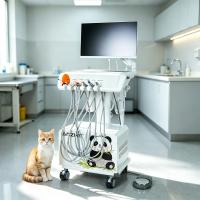 China All in One Mobile Veterinary Dental Trolley, Small Animal Dental Treatment Cart with HD Intraoral Camera  Built in Suction for Vet Clinic for sale
