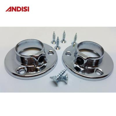 China Zinc Alloy Wardrobe Round Tube Support Steel Holder Flange 16 19 25 mm Chrome Plated for sale
