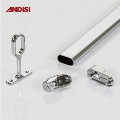 China Zinc Alloy Oval Wardrobe Hanging Rod Support Set 2000mm Chrome Plated Steel Tube for sale