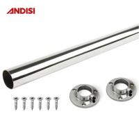 China Steel Wardrobe Hanger Rod Matt Black 19mm Round Clothes Hanging Rail 1.5M for sale