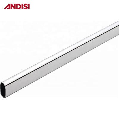 China Chrome Plated Steel Wardrobe Clothes Hanging Rail Oval Tube with End Bracket Support 16mm for sale
