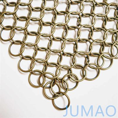 China Bronze Ring Mesh Curtain Chainmail 18mm Diameter 9.6m Width Fire Resistant Metal Decorative Screen for sale
