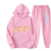China High Quality  Cotton Slim Fit Oversize Pullover Luxury  Custom Sweat Set Satin Line Hoodies  jogging set jogging set for sale
