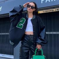 China Women's 2021 autumn and winter new fashion design contrast color single breasted letters embroidered jackets for sale
