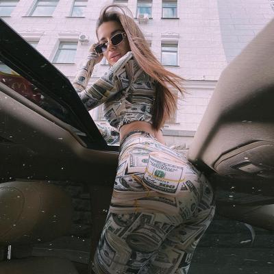 China The new 2022 women's fashion casual suit collection women's long-sleeve US dollar printed top and pants can be customized logo for sale