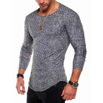 China Stitching Arc Hem Bottoming Shirt Round Neck Men's T-shirt 2021 New Europe and The United States Pit Strip Solid Color B for sale