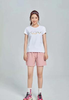 China Women Crew Neck Short Sleeve Top Sweat Absorbing Breathable Women'S Sports Shorts for sale
