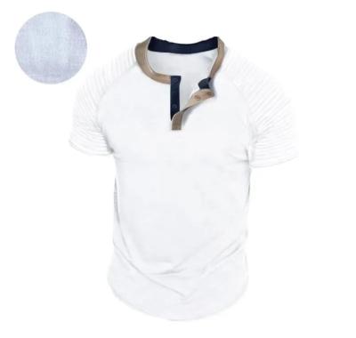 China Men'S Summer Casual Sports Outfit Short Sleeve V Neck Casual Pleated for sale
