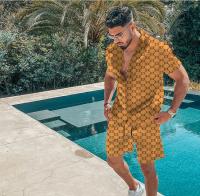 China 22 23 European and American summer beach loose printed suit men with short sleeves for sale