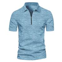 China O Neck Men'S Short Sleeve Zipper Tie Dye Striped Polo Shirt Top for sale