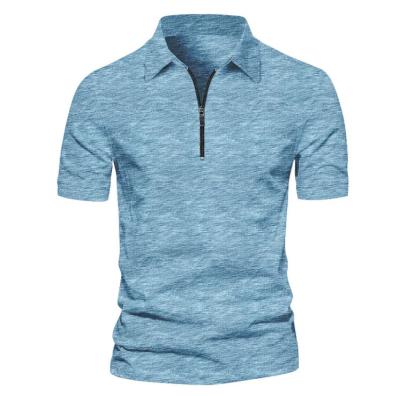 China O Neck Men'S Short Sleeve Zipper Tie Dye Striped Polo Shirt Top for sale