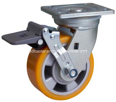 China Yellow Plate Brake TPU Caster 7625-86A for Heavy Duty Applications up to 450kg for sale