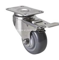 China 80kg Stainless Plate Brake PU Caster S5423-75 Diameter 100mm for sale