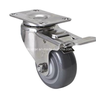 China 80kg Stainless Plate Brake PU Caster S5423-75 Diameter 100mm for sale