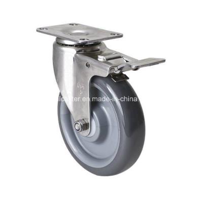 China 110mm Diameter Stainless Steel Plate Brake PU Caster S5425-75 for Industrial Machinery for sale