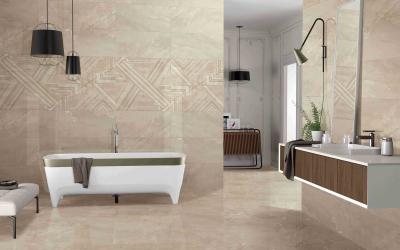 China Beige Porcelain Living Room Tile 10mm Thickness with Light Grey Polished Finish for Durable Flooring for sale